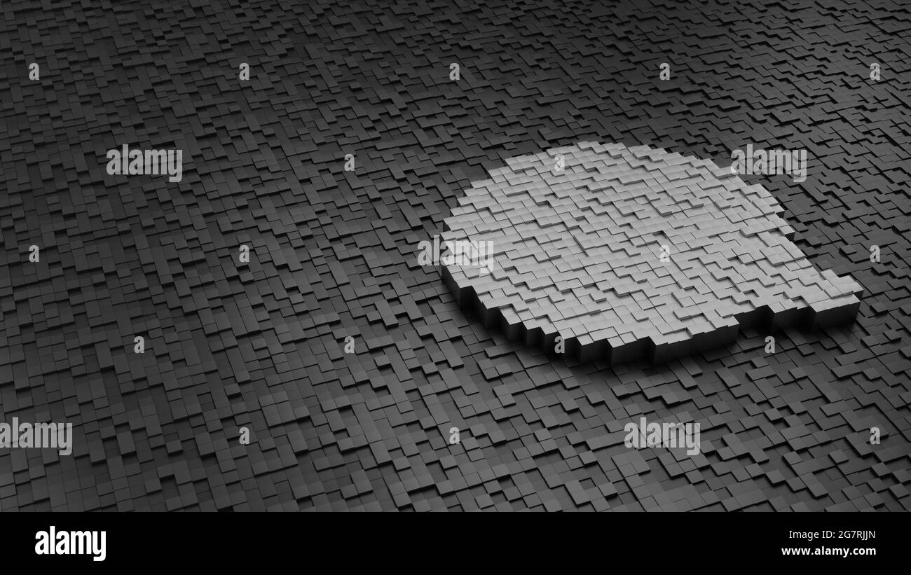 3d Rendering Metal Cubes In Shape Of Symbol Of Rectangular Rounded Chat Bubble With Three Dots