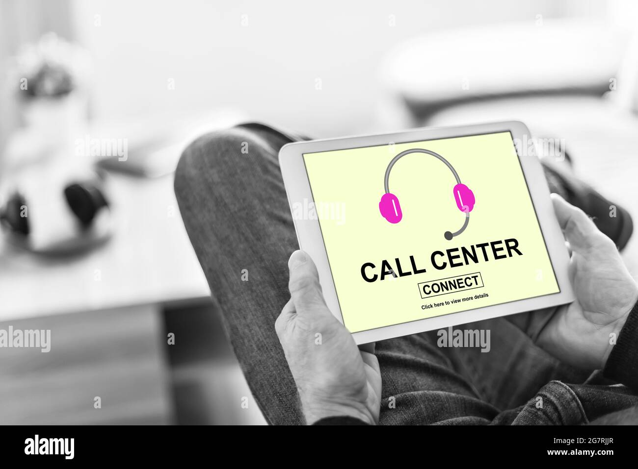 Tablet screen displaying a call center concept Stock Photo - Alamy