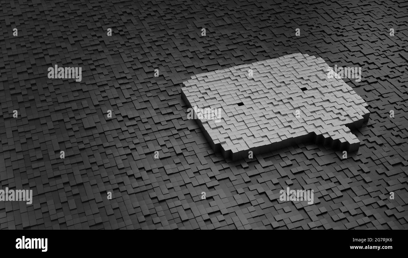 3d rendering metal cubes in shape of symbol of rectangular rounded chat ...
