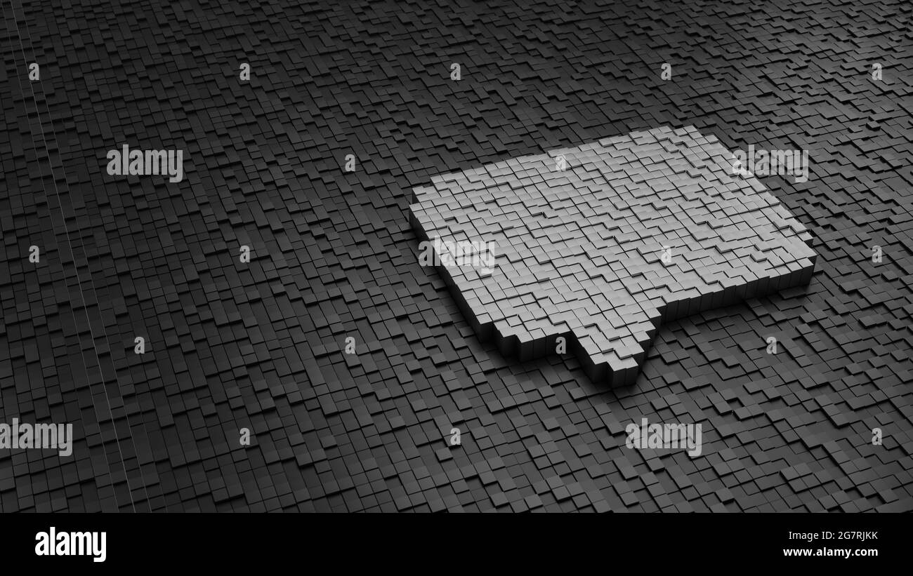 3d Rendering Metal Cubes In Shape Of Symbol Of Rectangular Rounded Chat Bubble With Three Dots