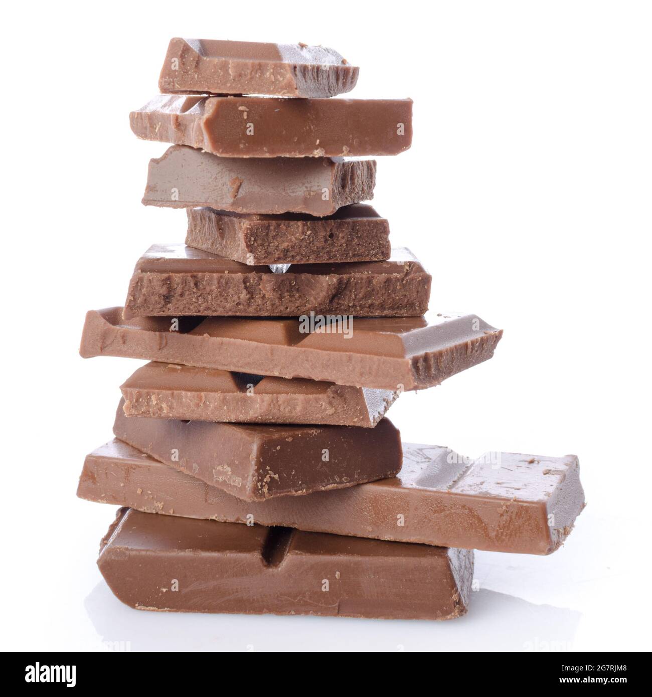 Stack of chocolate squares, isolated on white Stock Photo - Alamy