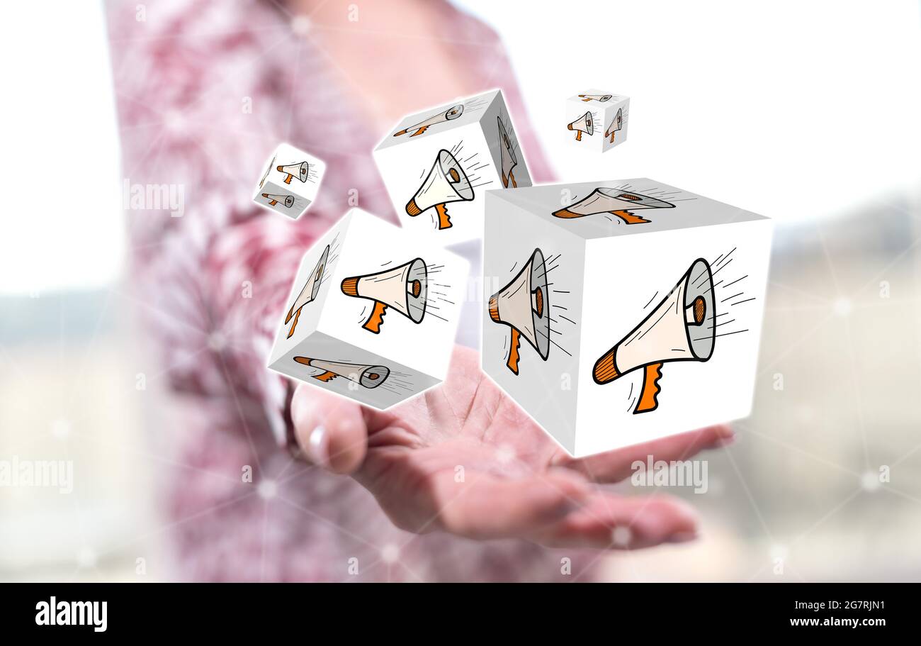 Communication concept above the hand of a woman in background Stock ...