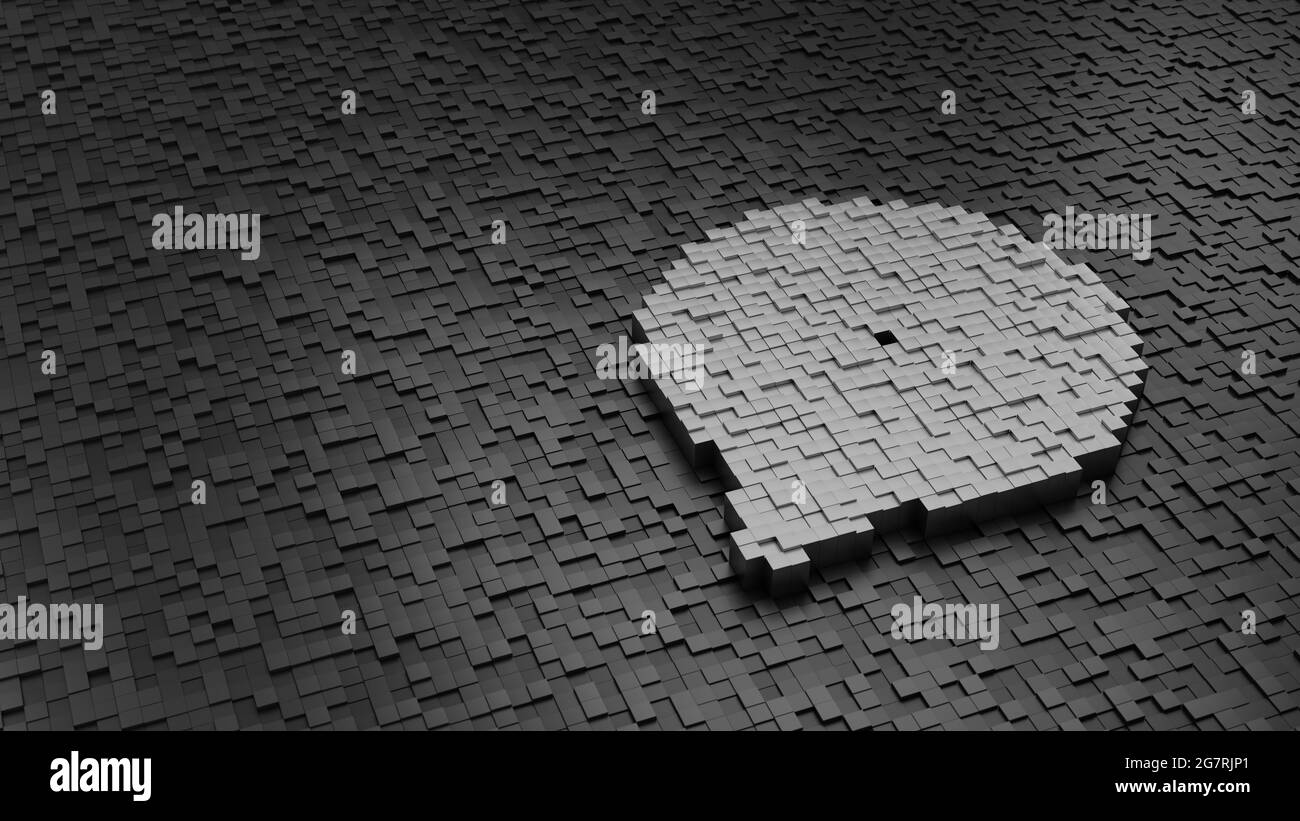 3d Rendering Metal Cubes In Shape Of Symbol Of Rectangular Rounded Chat Bubble With Three Dots