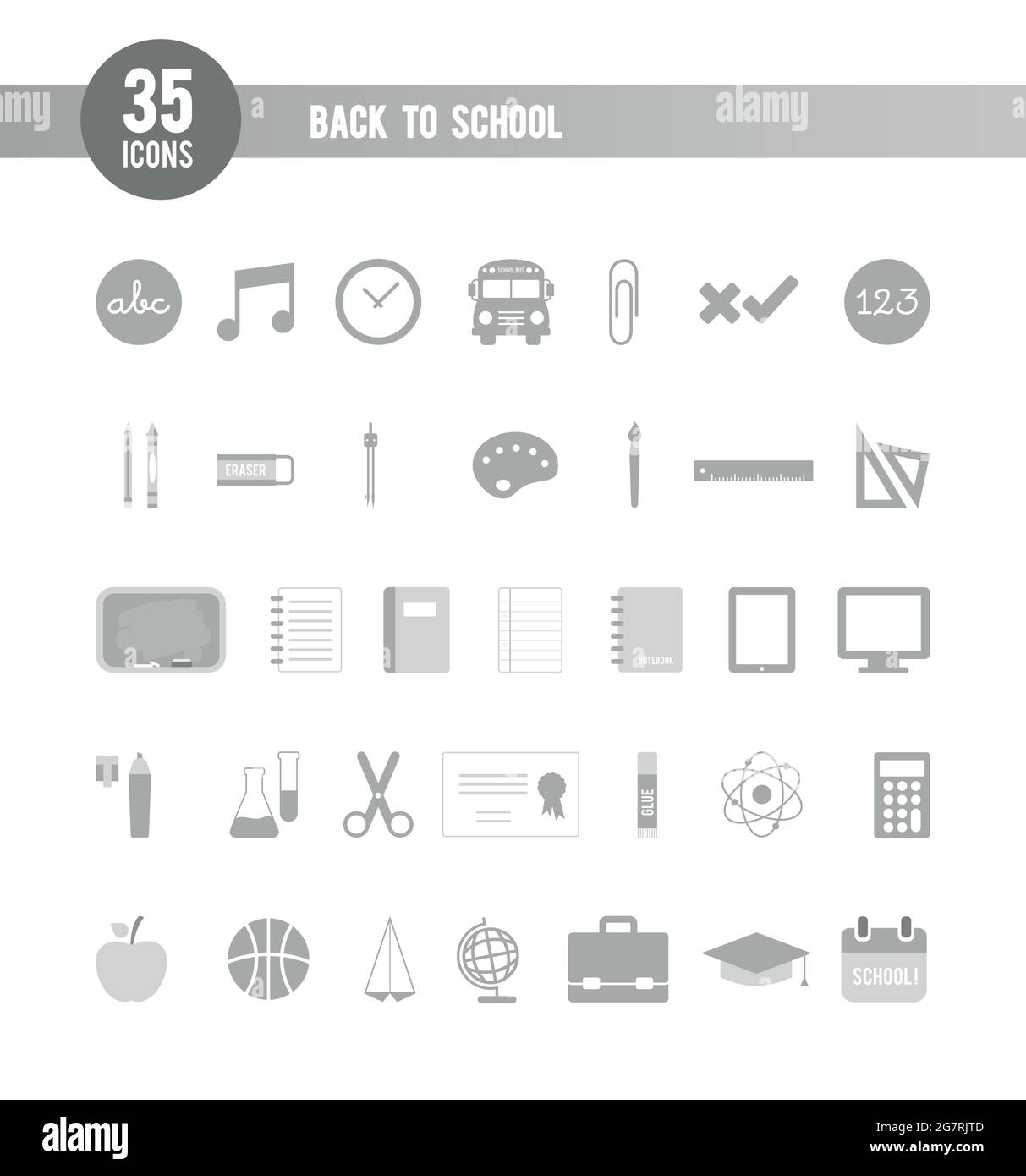 35 Back to school icon set. Educational icons. Grey color. Vector ...