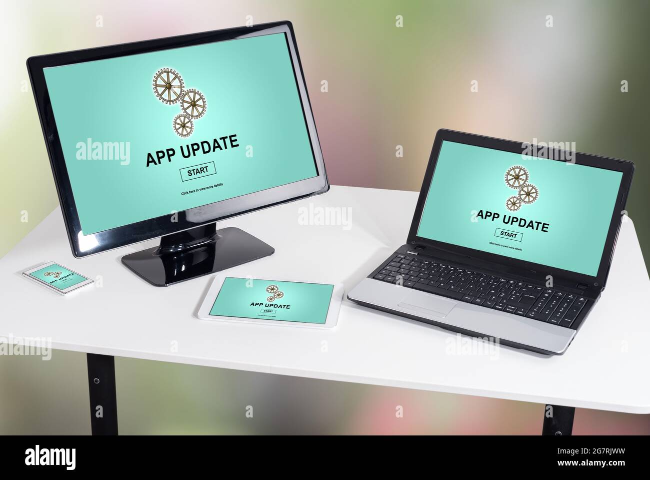 Application update concept shown on different information technology ...