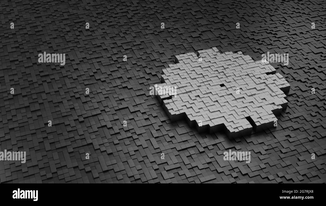 3d rendering metal cubes in shape of symbol of computer chip light ...