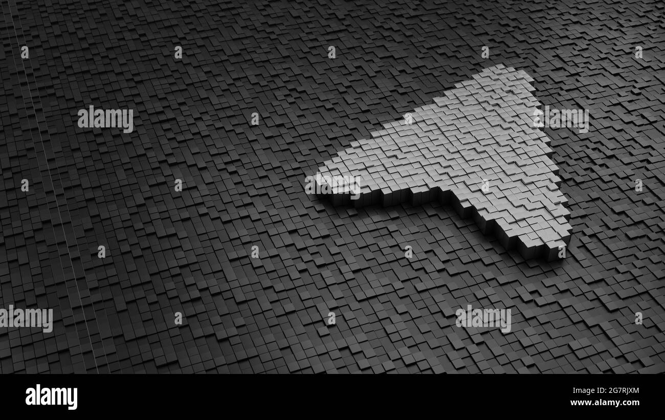 3d rendering metal cubes in shape of symbol of compass arrow light ...
