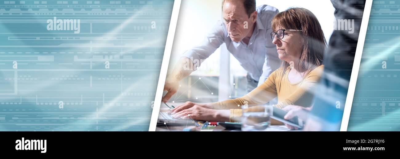 Business people working together in office, light effect. panoramic ...