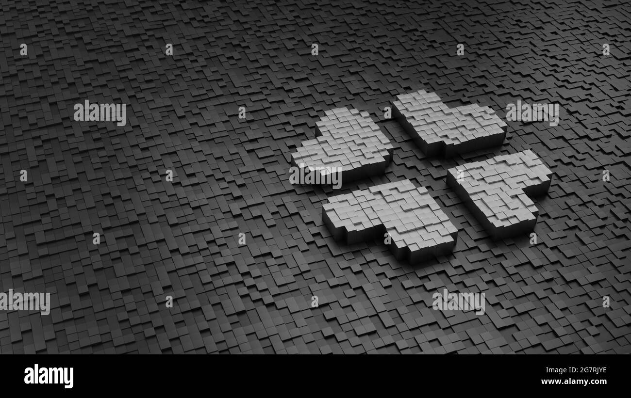 3d rendering metal cubes in shape of symbol of compress edges light ...