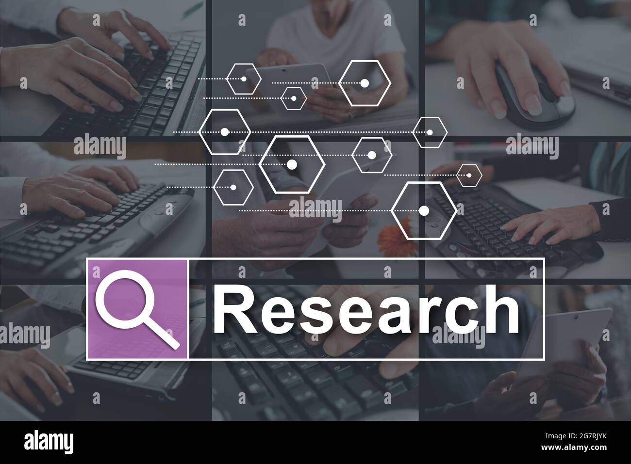 Research concept illustrated by pictures on background Stock Photo - Alamy
