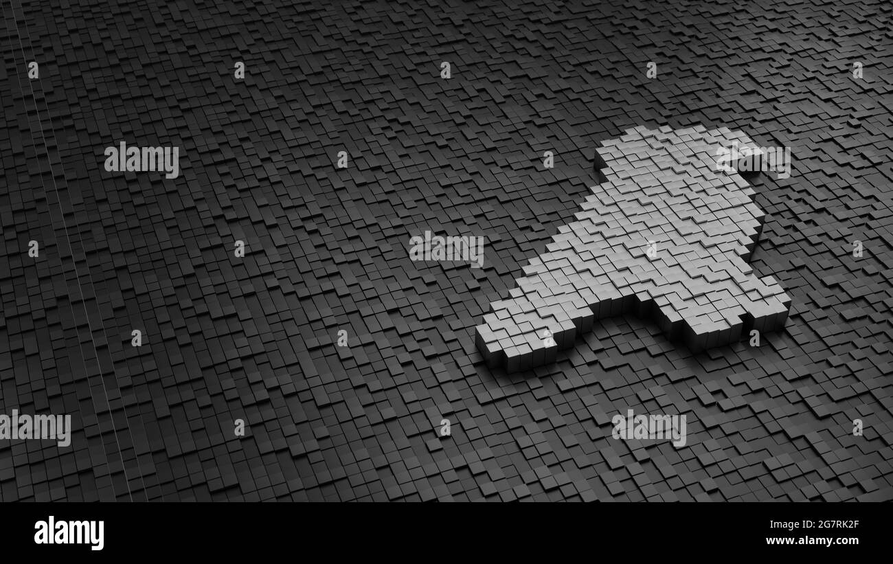 3d Rendering Metal Cubes In Shape Of Symbol Of Bird From Profile Light