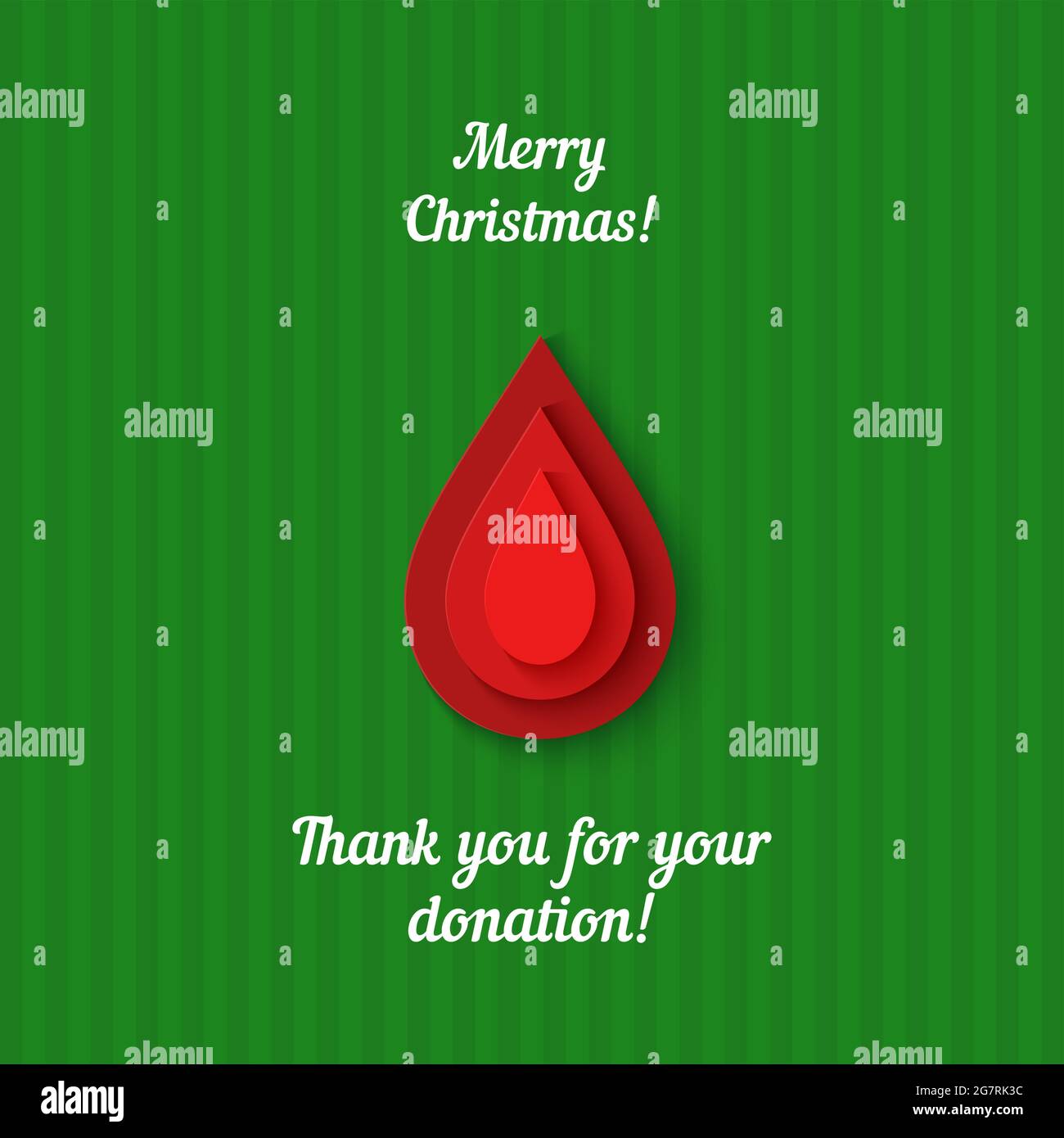 Red drop of blood donation card in paper cut style. Thank you Merry ...