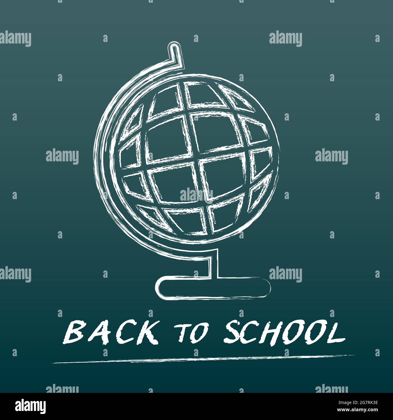 Chalk world ball icon. Back to school. Green blackboard. Vector ...