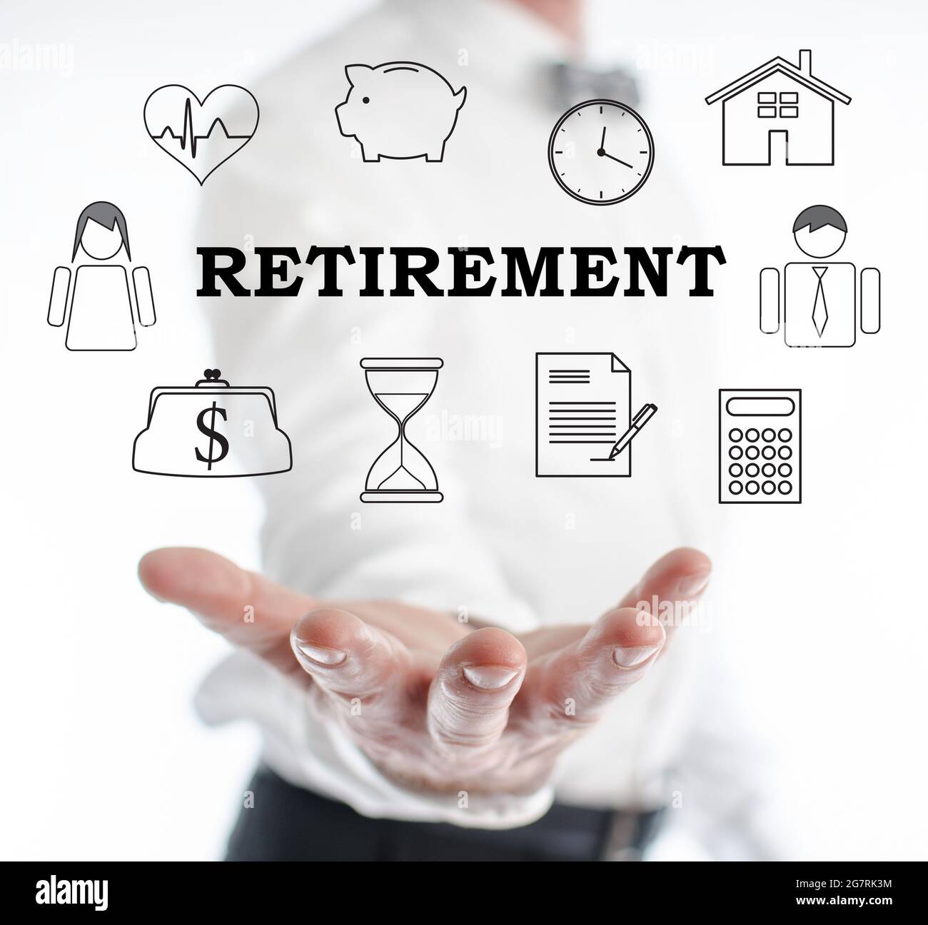 Retirement concept levitating above a hand of a man Stock Photo - Alamy