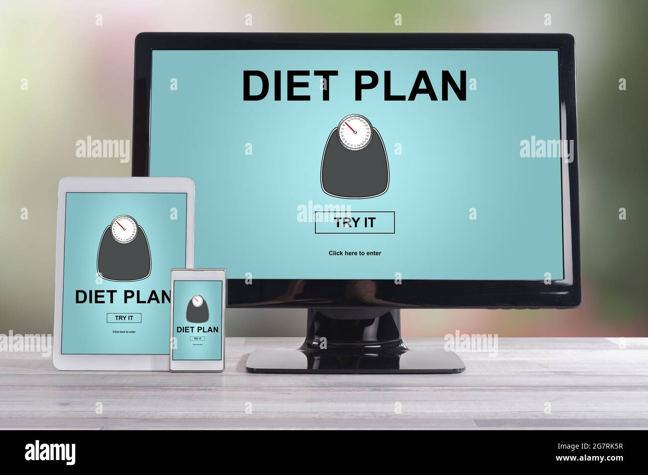 Diet plan concept shown on different information technology devices ...