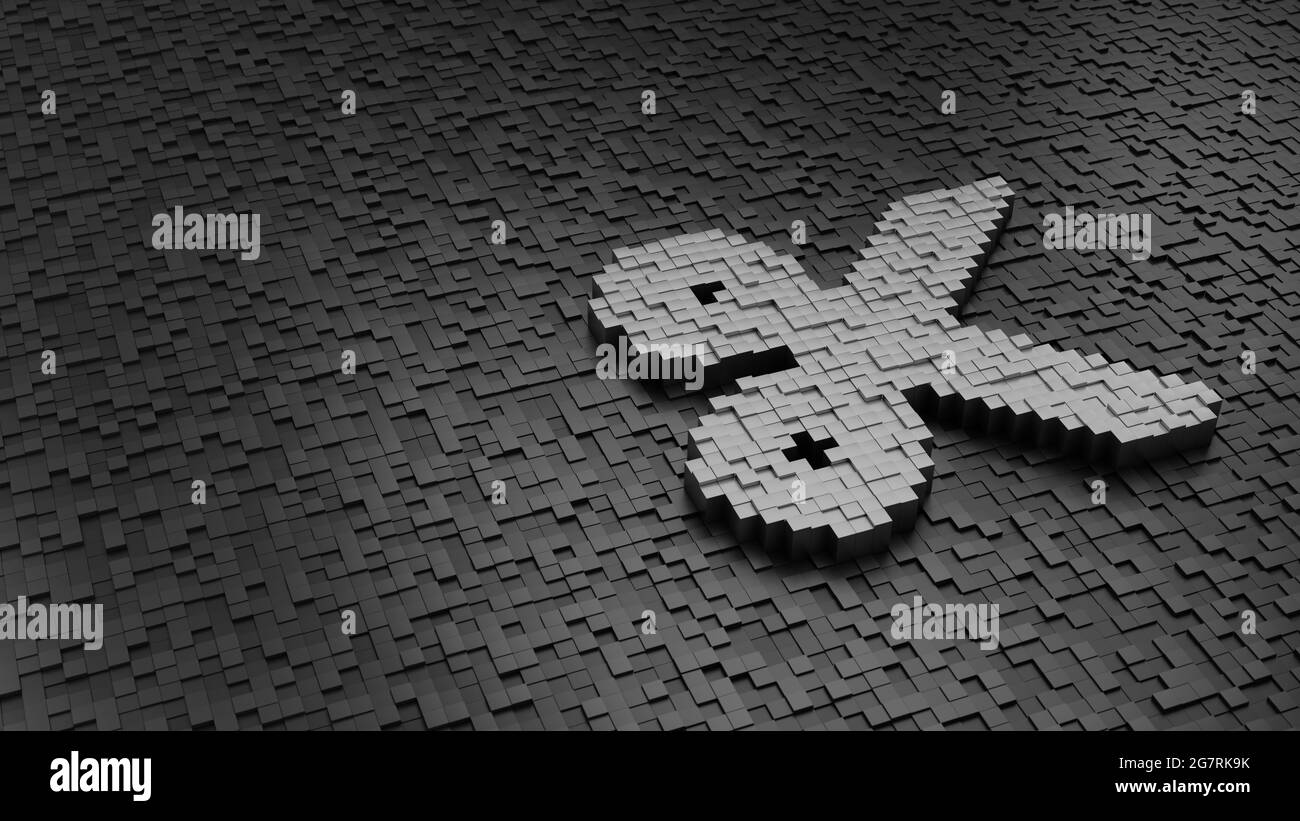 3d rendering metal cubes in shape of symbol of scissors light silver ...