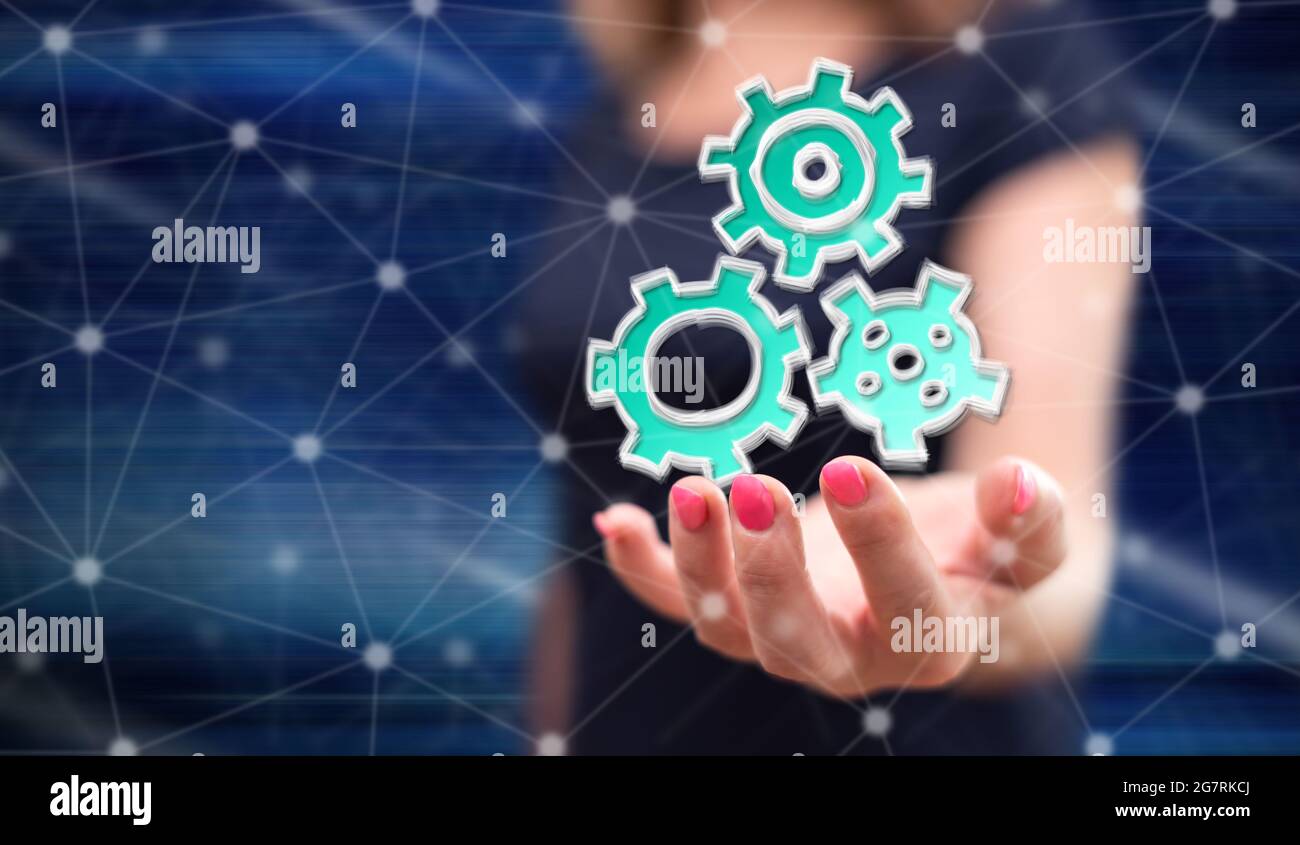 Teamwork concept above the hand of a woman in background Stock Photo ...