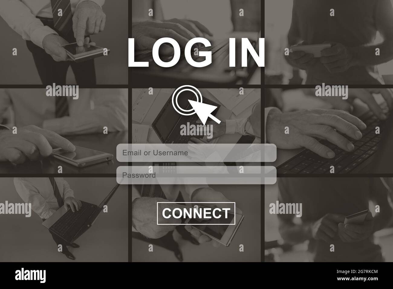 Login concept illustrated by pictures on background Stock Photo - Alamy