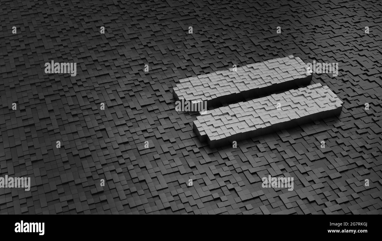 3d rendering metal cubes in shape of symbol of equals rounded sign ...