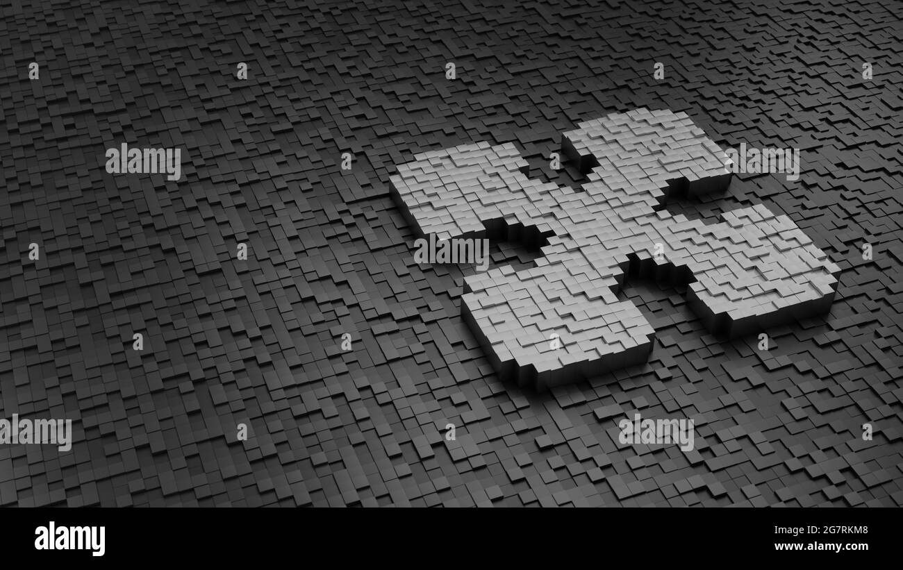 3d rendering metal cubes in shape of symbol of expand arrows with ...