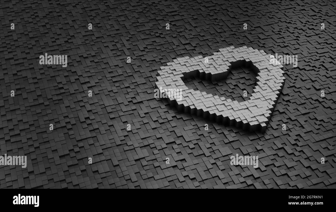 3d rendering metal cubes in shape of symbol of heart light silver ...
