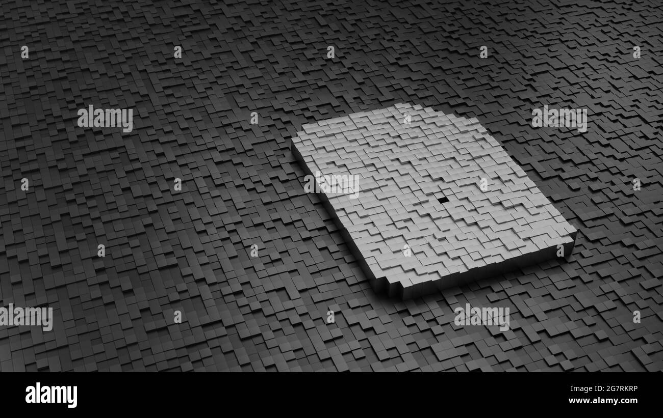 3d rendering metal cubes in shape of symbol of paper with bent corner ...