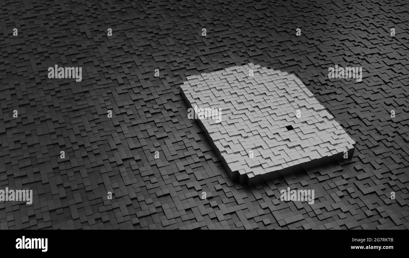 3d rendering metal cubes in shape of symbol of paper with bent corner ...