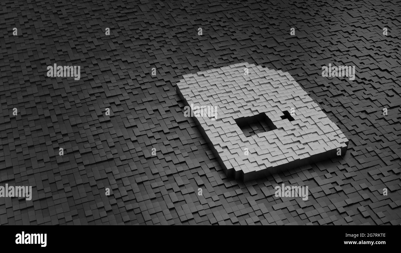 3d rendering metal cubes in shape of symbol of paper with bent corner ...