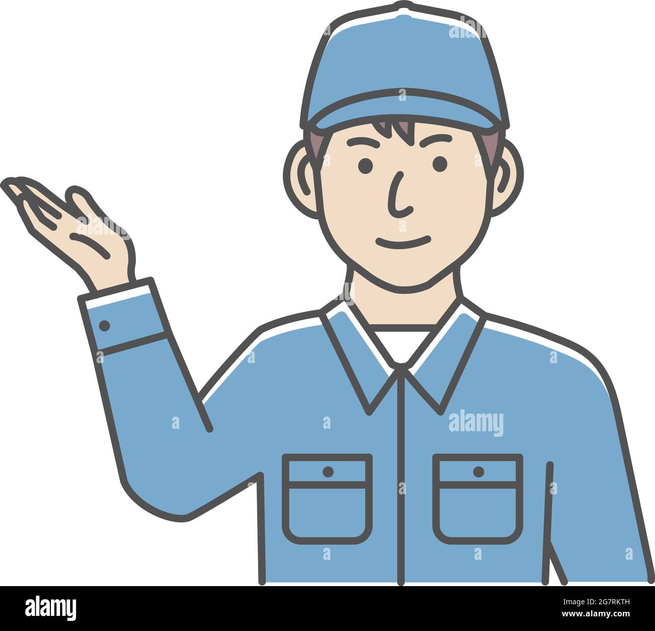 Male blue collar worker gesture illustration | navigate, recommend ...