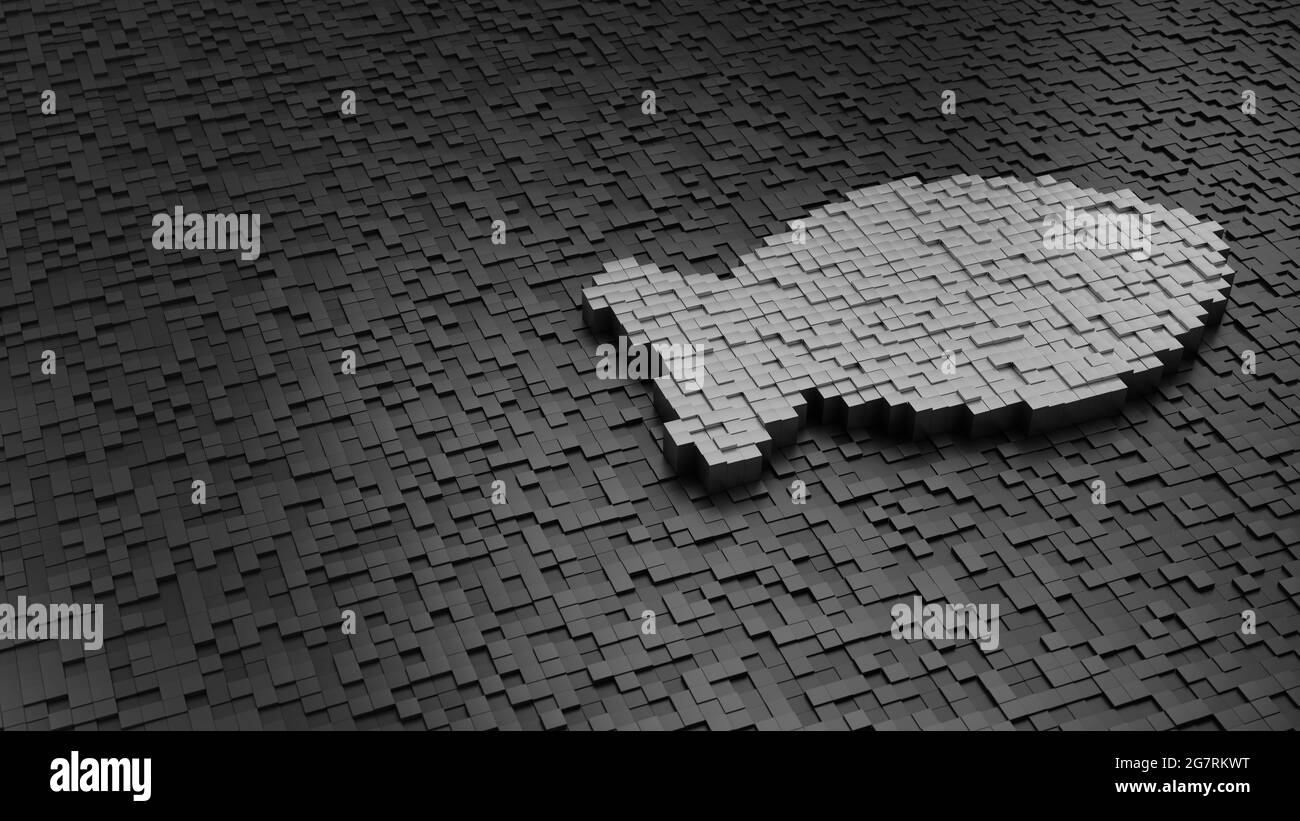 3d rendering metal cubes in shape of symbol of fish from profile light ...