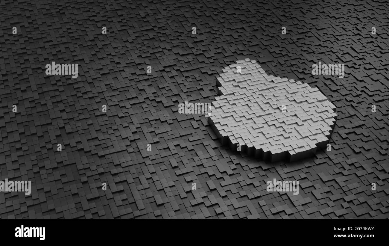 3d rendering metal cubes in shape of symbol of flame light silver ...