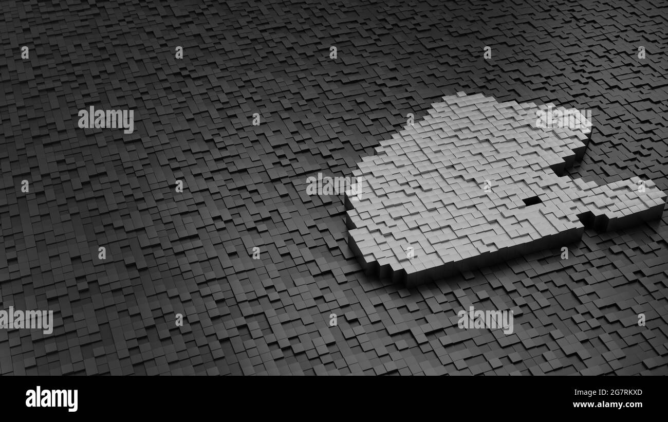 3d Rendering Metal Cubes In Shape Of Symbol Of Frog From Profile Light