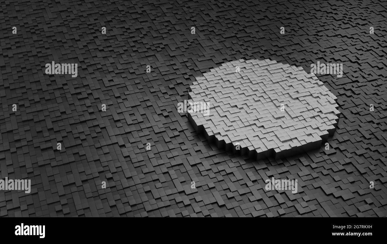 3d rendering metal cubes in shape of symbol of flushed emoticon light ...