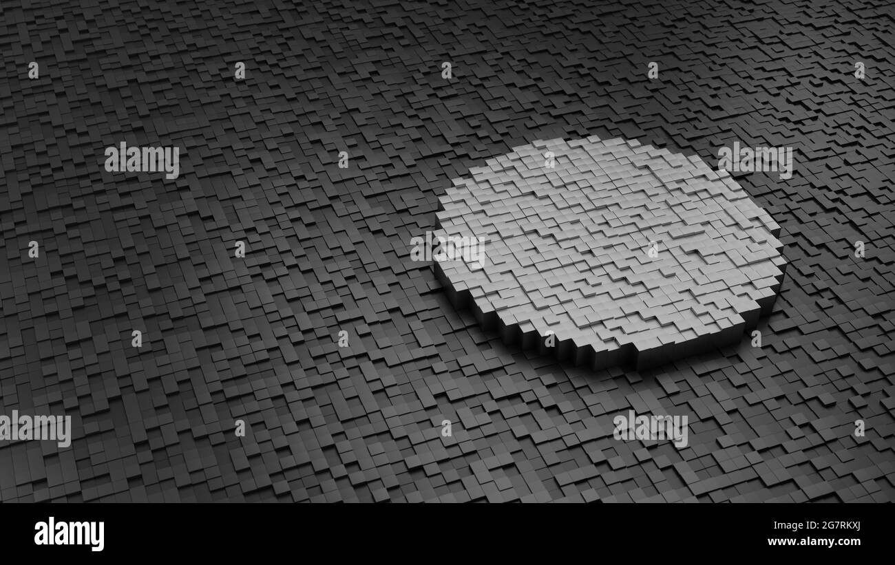 3d rendering metal cubes in shape of symbol of frown emoticon light ...