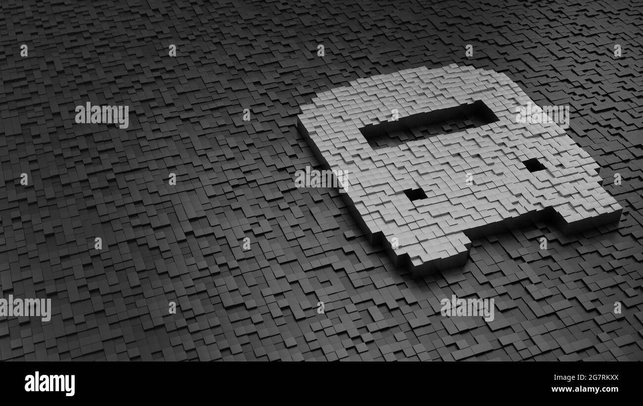 3d rendering metal cubes in shape of symbol of bus from front view ...