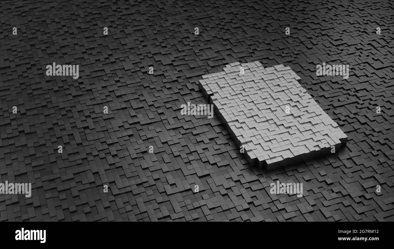 3d rendering metal cubes in shape of symbol of bin with garbage and lid ...