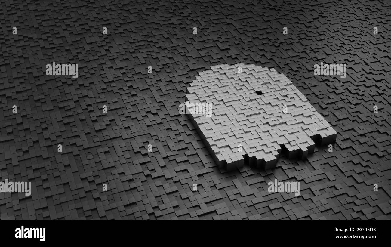 3d rendering metal cubes in shape of symbol of ghost light silver ...