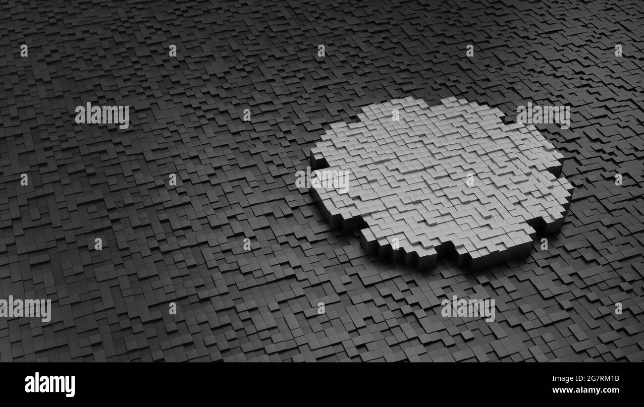 3d rendering metal cubes in shape of symbol of cogwheel light silver ...