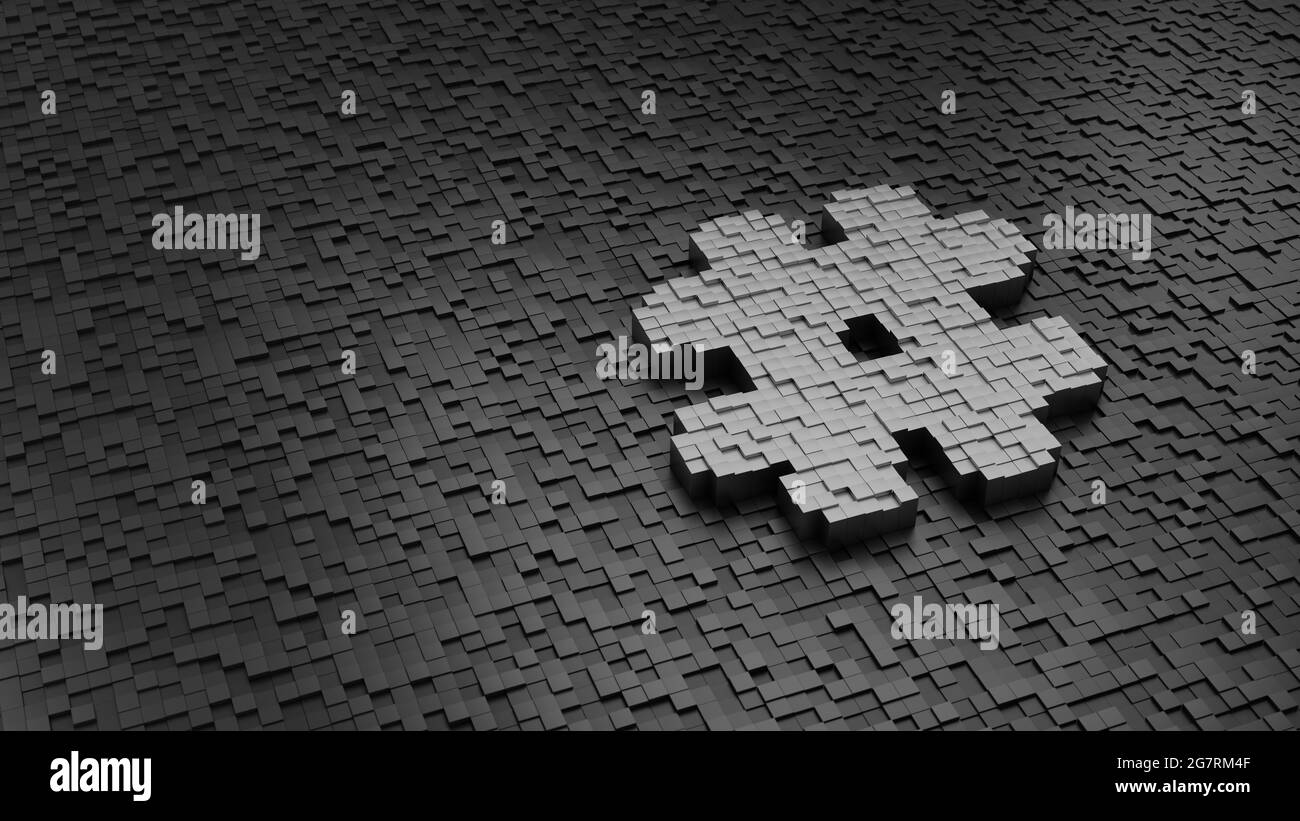 3d rendering metal cubes in shape of symbol of hashtag symbol light ...