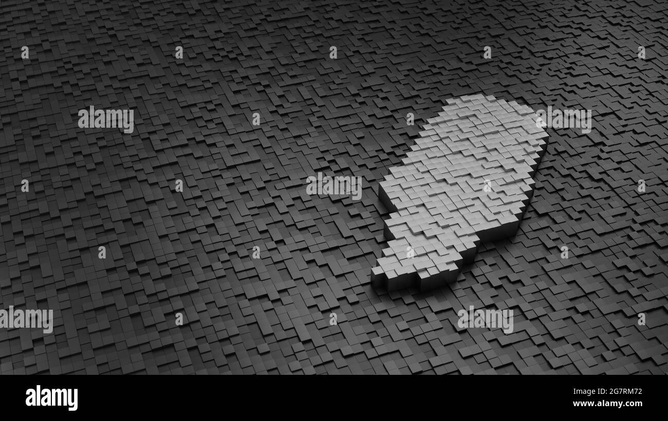 3d rendering metal cubes in shape of symbol of highlighter marker light ...