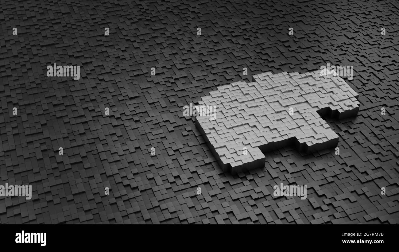 3d rendering metal cubes in shape of symbol of hippo from profile light ...