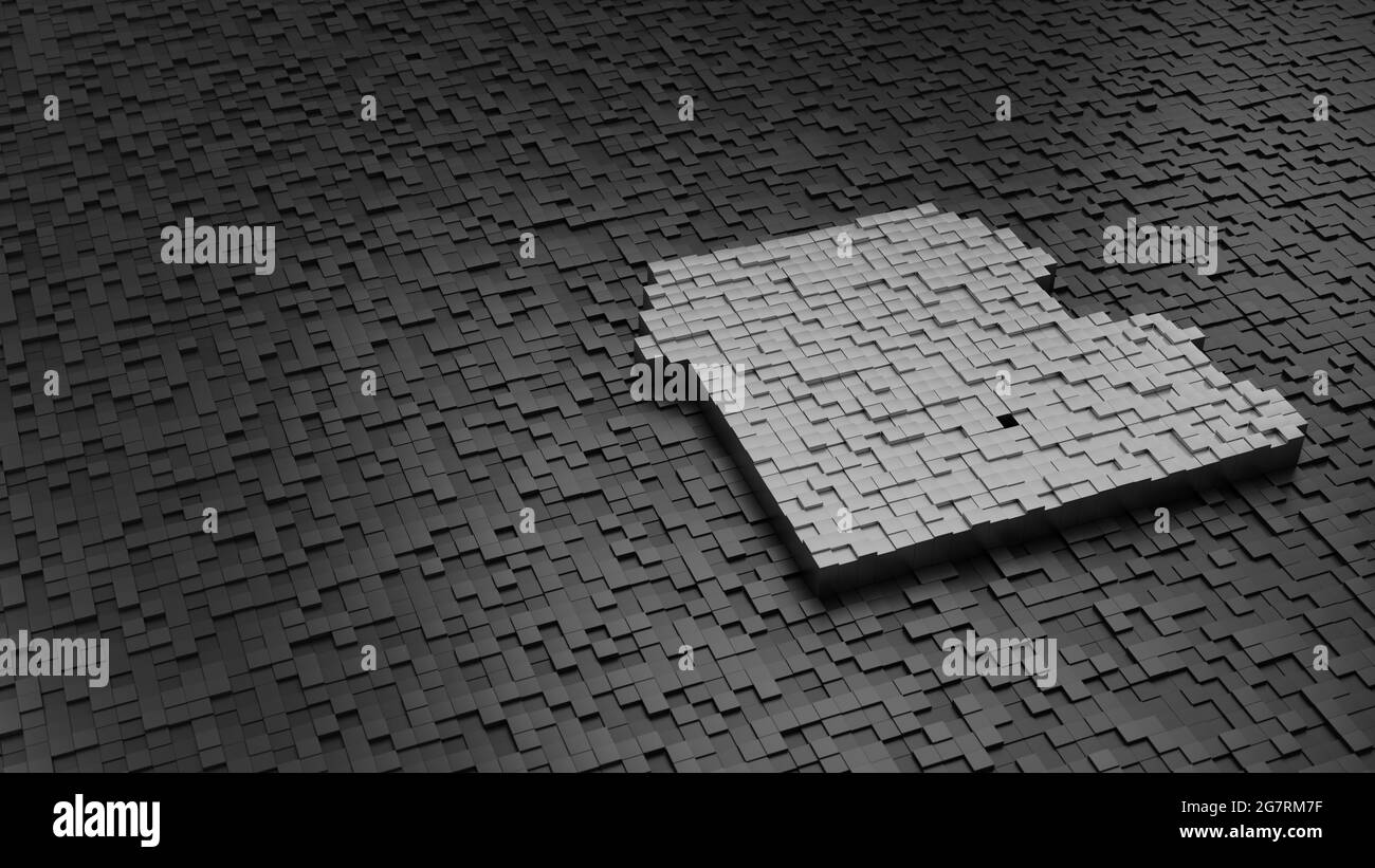 3d rendering metal cubes in shape of symbol of villa with terrace light ...