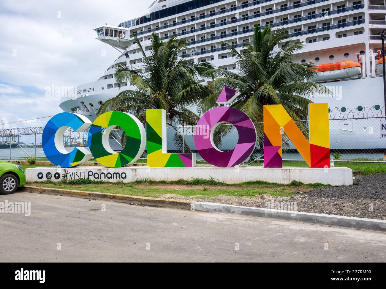 Colon Tourist 3D Sans Serif Sign Agains A Cruise Ship Background At The ...