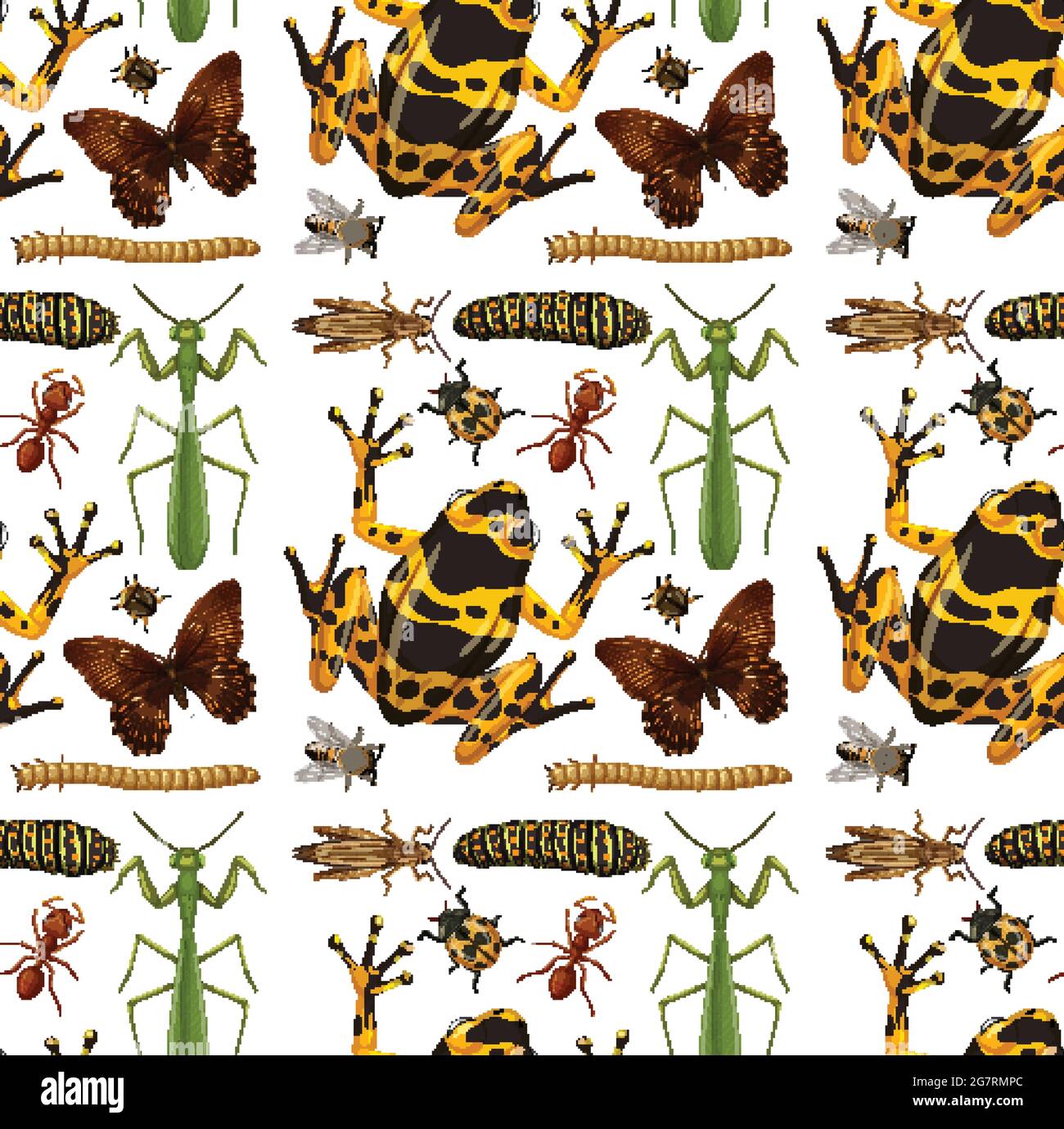 Seamless pattern with many insects on white background illustration ...