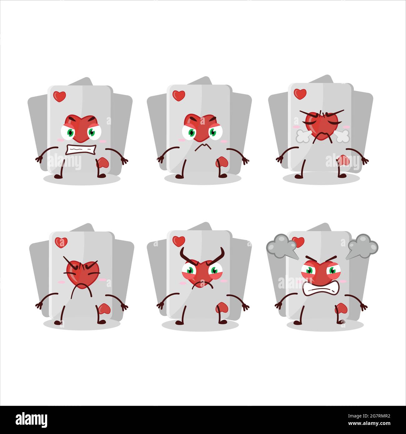 Remi card love cartoon character with various angry expressions. Vector ...