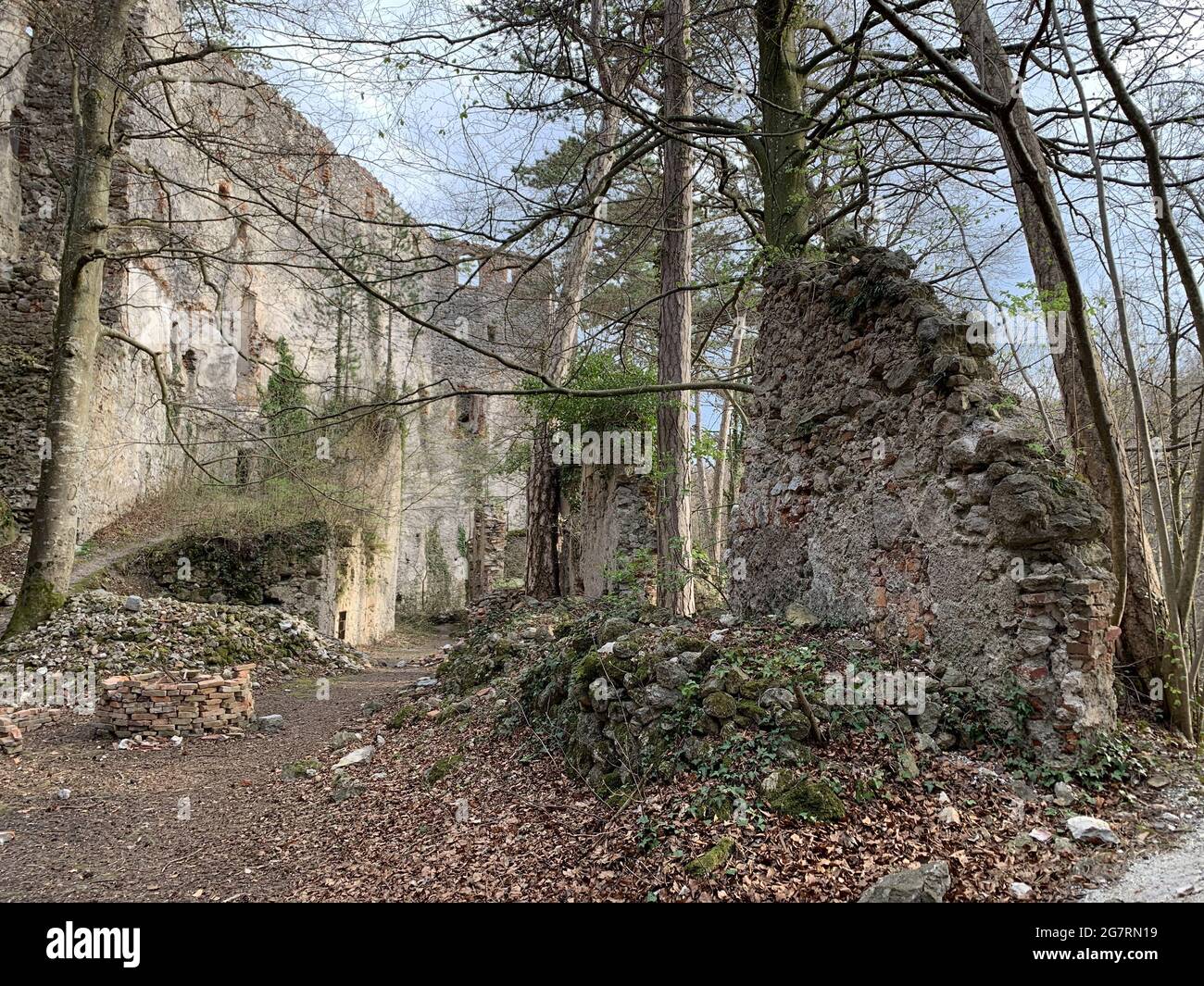 Ruins of an old brick structure from Anglo-Saxon or medieval times with ...