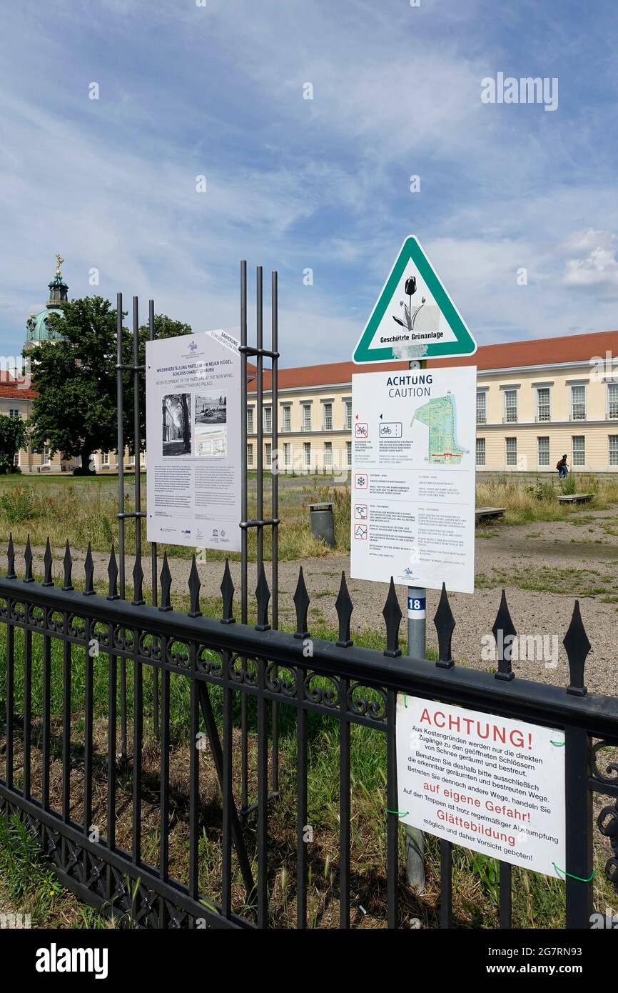 Signs, warning and rules, Charlottenburg Palace, Berlin, Germany Stock ...