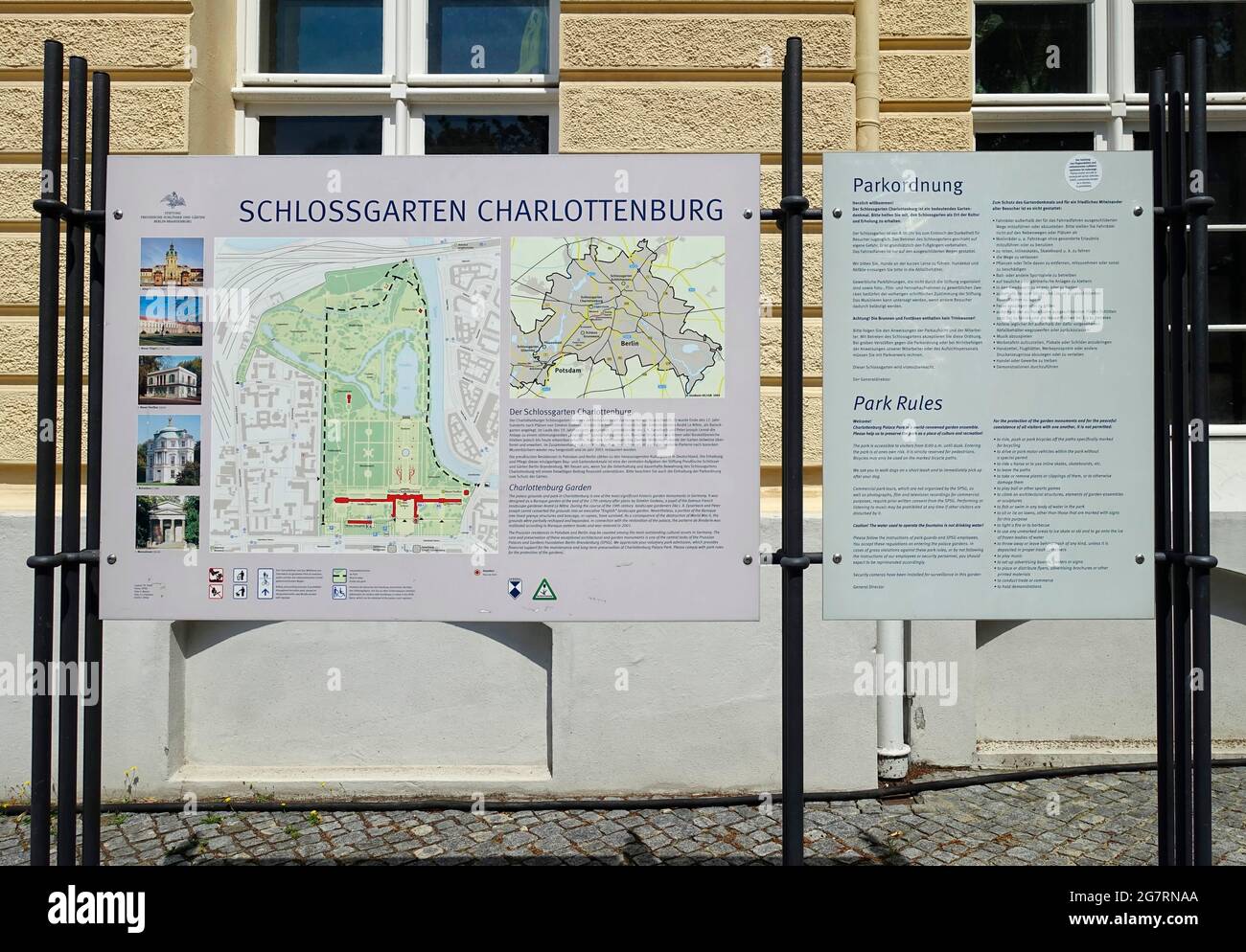 Signs, warning and rules, Charlottenburg Palace, Berlin, Germany Stock ...