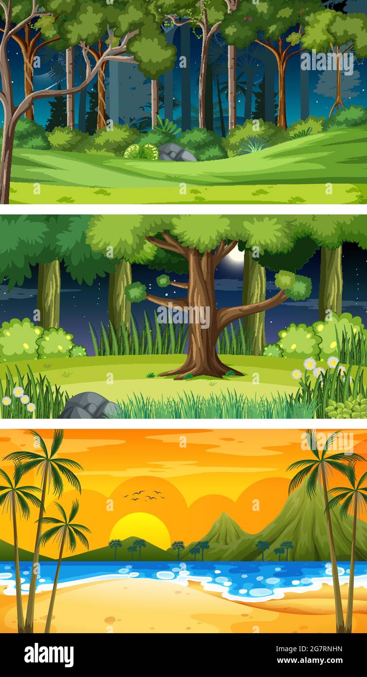 Set of different nature horizontal scenes illustration Stock Vector ...