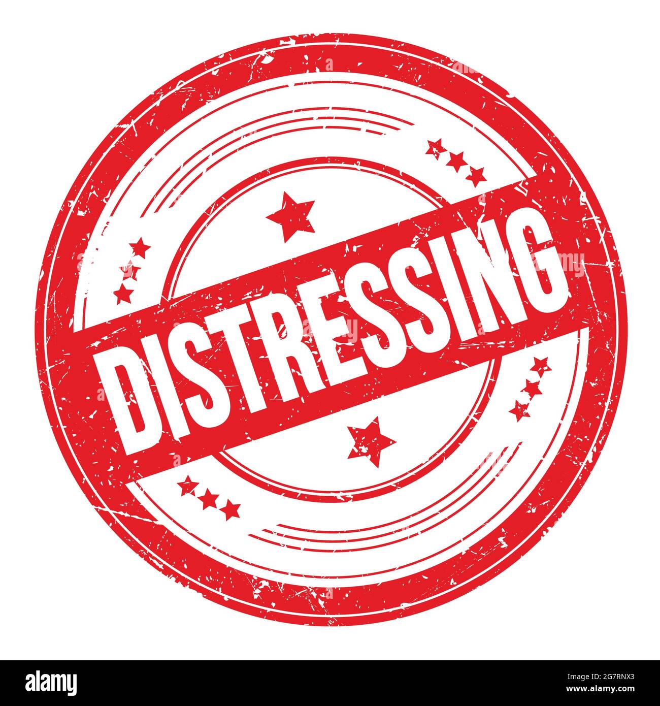 DISTRESSING text on red round grungy texture stamp Stock Photo - Alamy